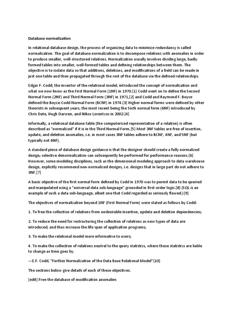 Database Normalization | PDF | Databases | Relational Model