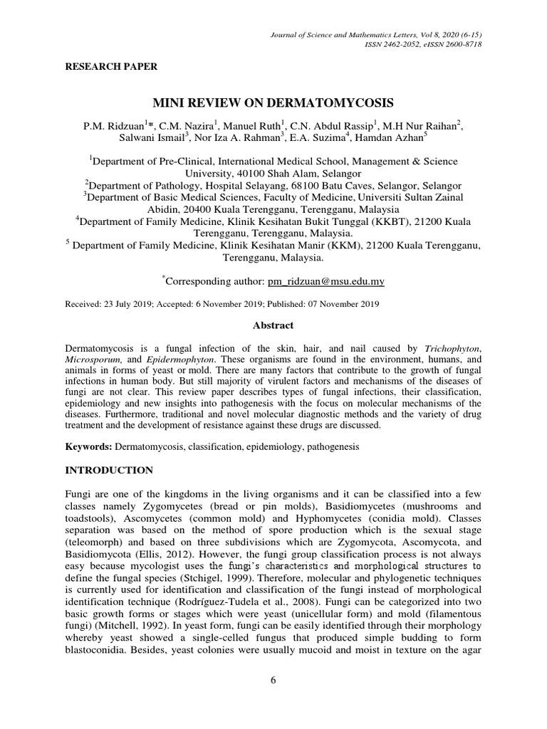 Mini Review On Dermatomycosis:, C.M. Nazira | PDF | Fungus | Infection