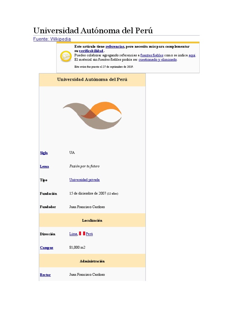 Universidad Autónoma del Perú: Datos Clave | PDF | Universidad | Perú