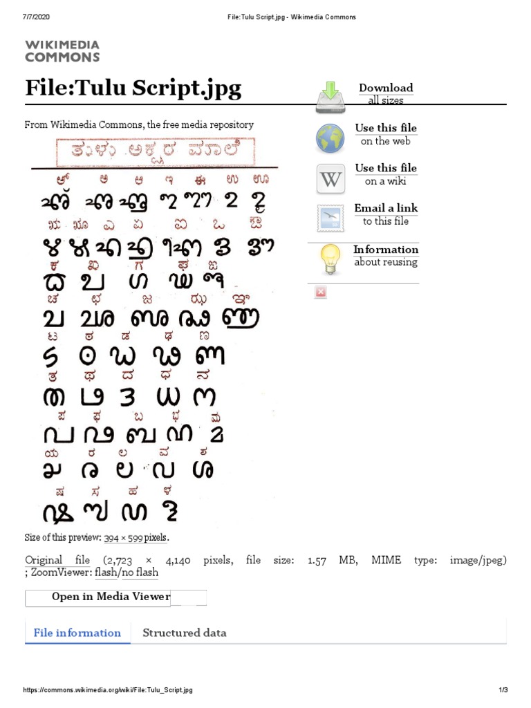 File:Tulu Script - JPG: Download | PDF | Creative Commons License | License