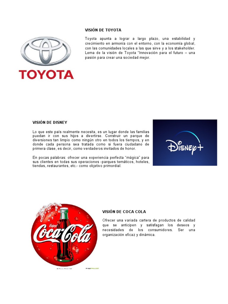 VISIÓN DE TOYOTA, Disney y Coca Cola | PDF