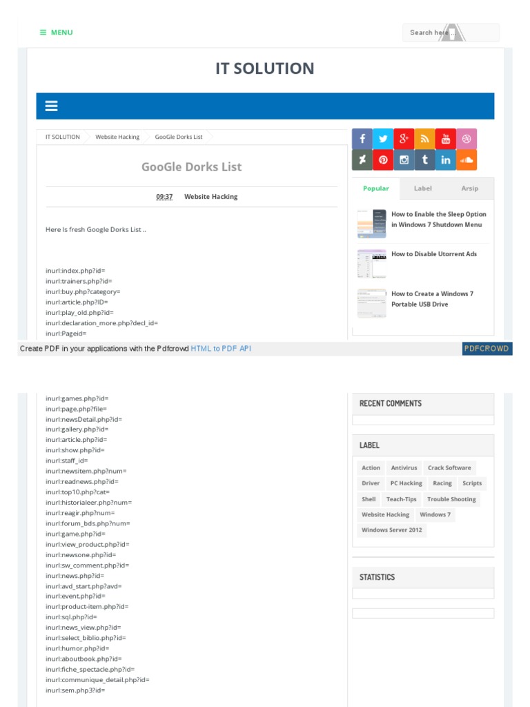 GooGle Dorks List | PDF | Application Software | Windows 7