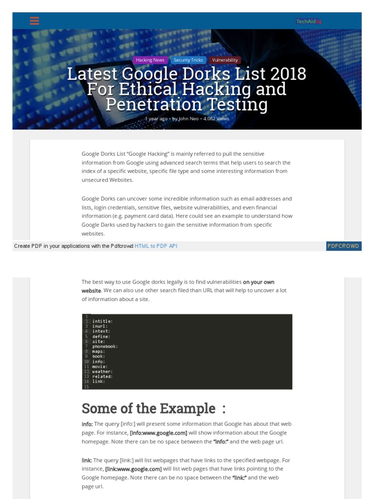 Google Dorks List "Google Hacking" PDF | PDF | Word Press | World Wide Web