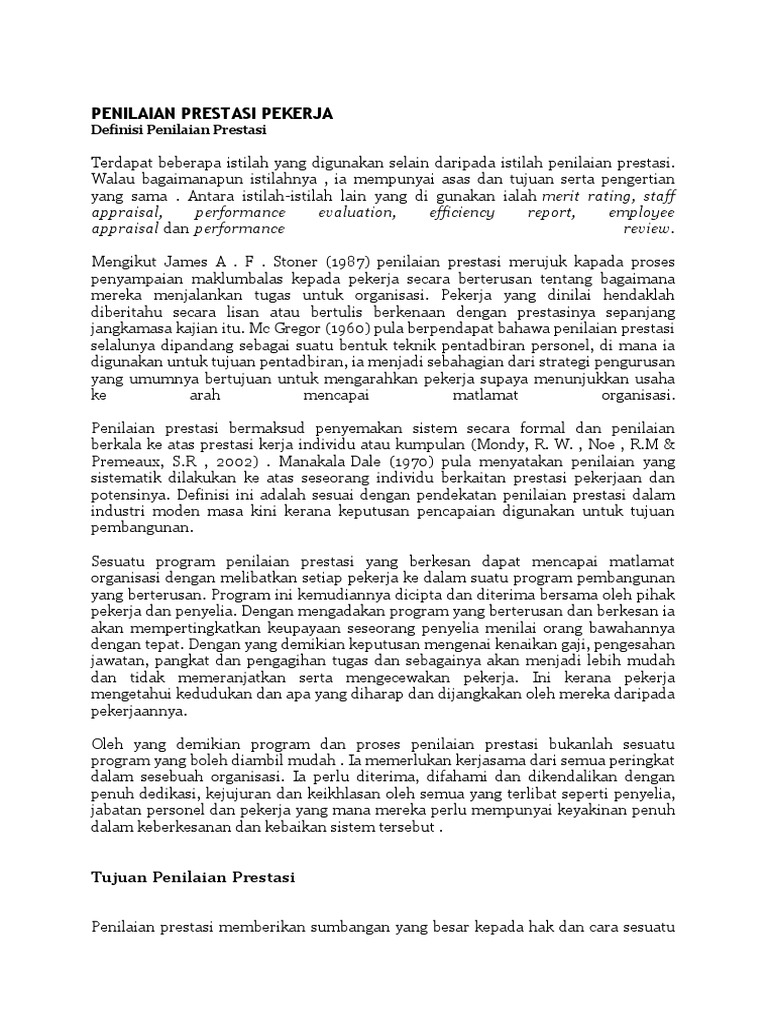 Penilaian Prestasi Pekerja | PDF