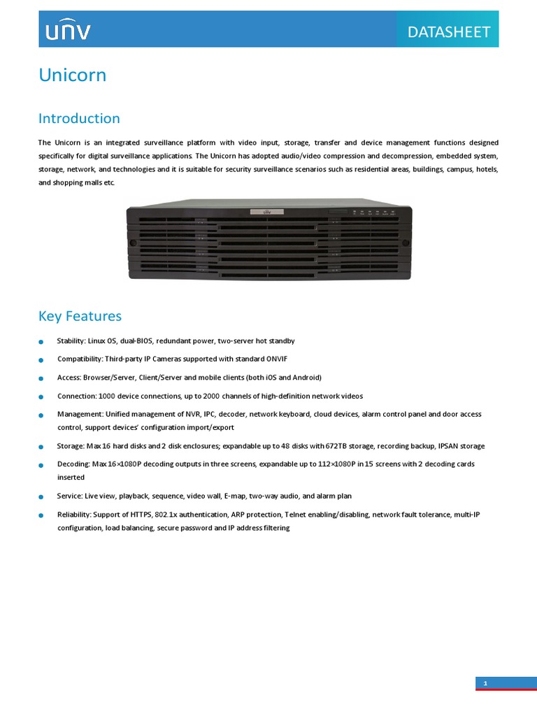 UNV Unicorn DatasheetV1.9 - 3 | PDF | Hdmi | Computer Network