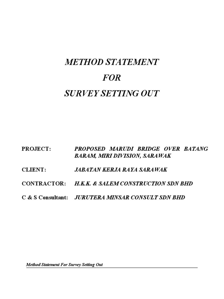 Method Statement FOR Survey Setting Out: Project | PDF | Surveying ...