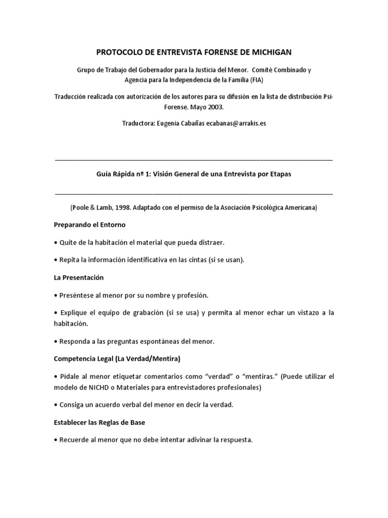 Protocolo de Entrevista Forense de Michigan PDF | PDF | Ciencia ...