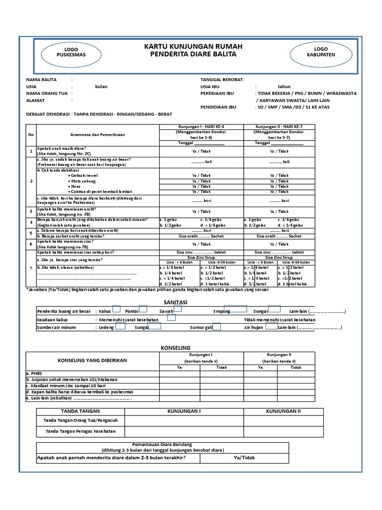 Form Kartu Kunjungan Balita Diare (2xkunjungan) | PDF