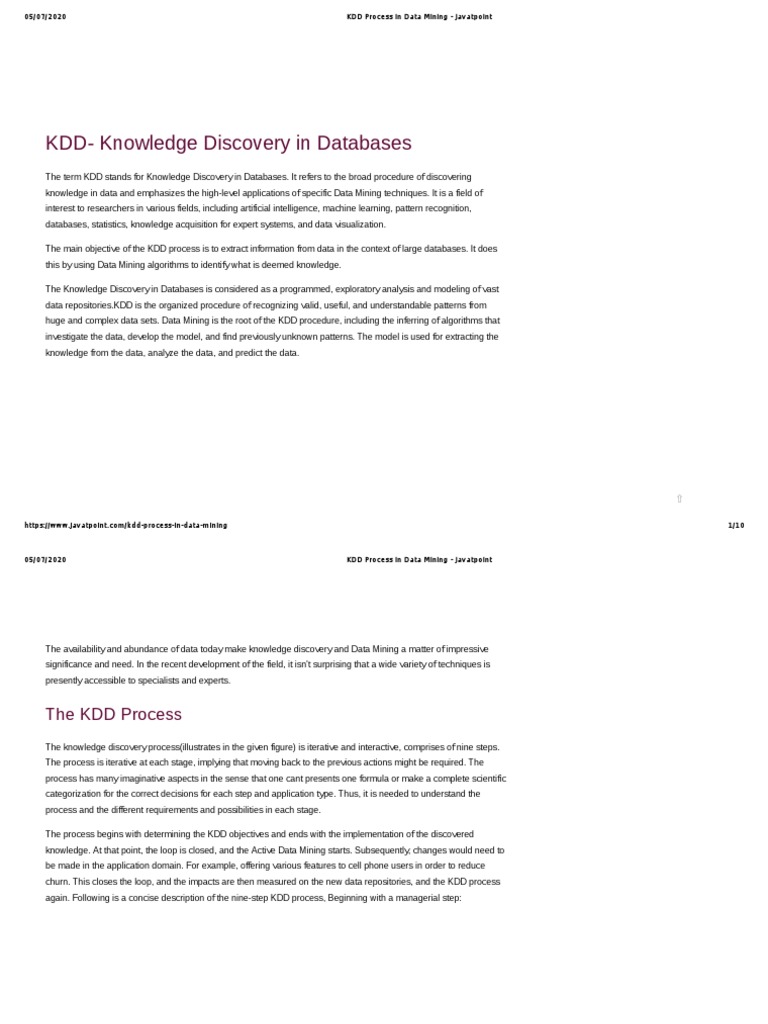 KDD Process in Data Mining - Javatpoint | PDF | Data Mining | Data