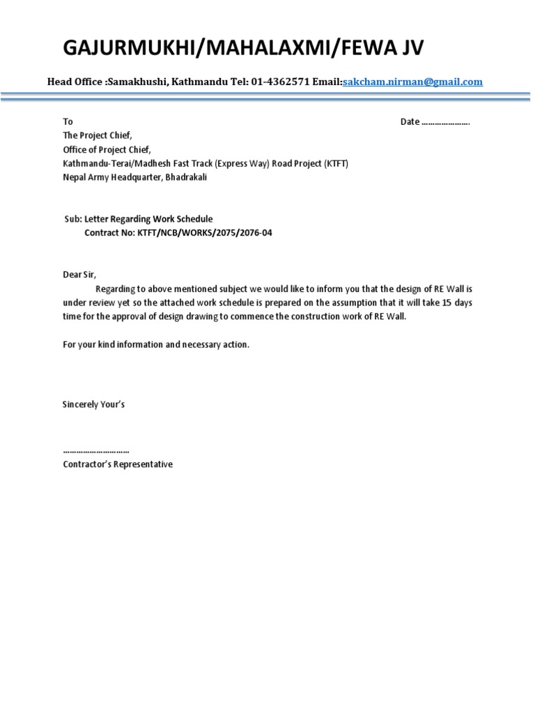 PKG 4 Work Schedule Letter | PDF