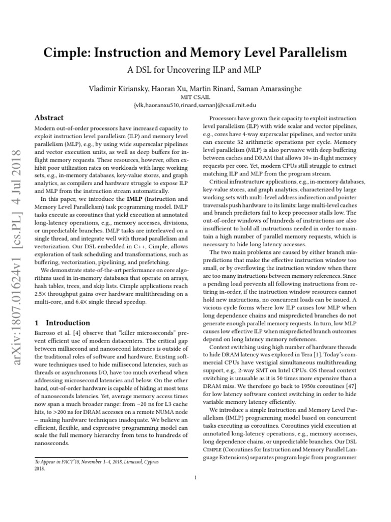 Cimple: Instruction and Memory Level Parallelism: A DSL For Uncovering ILP and MLP | PDF | Cpu ...