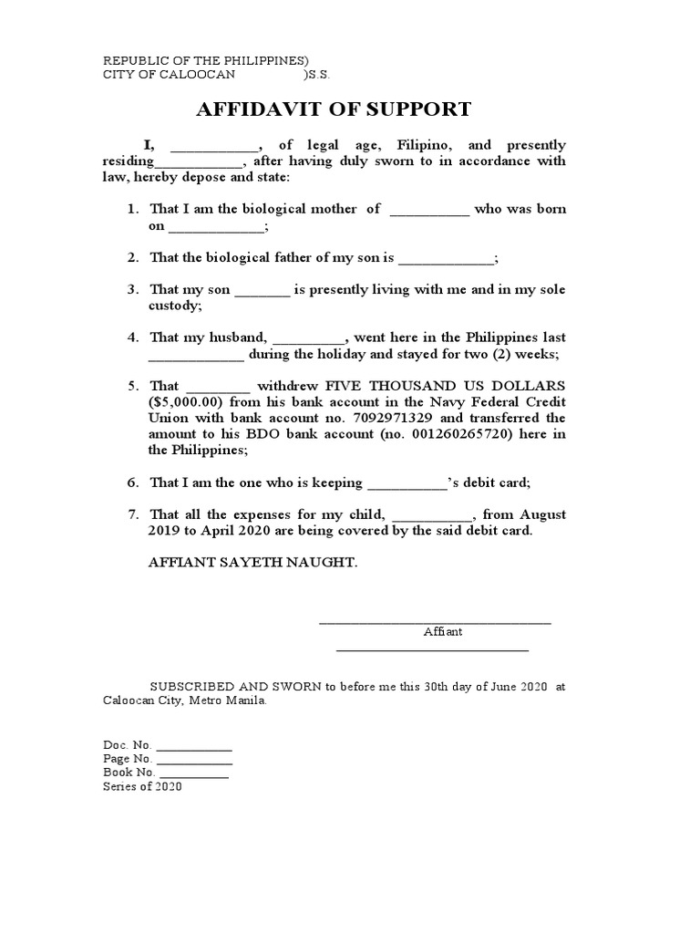 Affidavit of Financial SUPPORT - Blank | PDF | Law