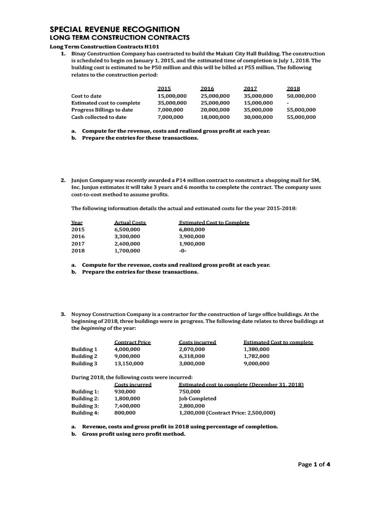 Analysis of Revenue Recognition for Long Term Construction Contracts ...