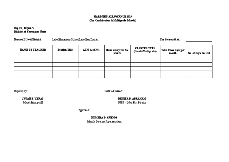 Hardship Allowance Form | PDF