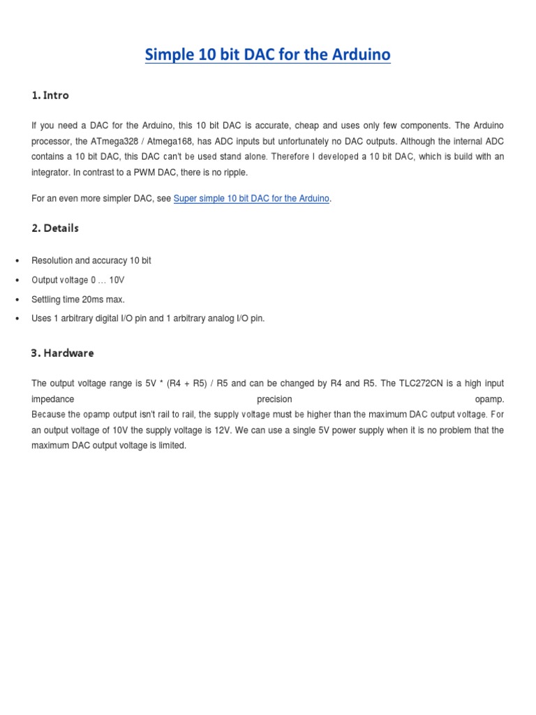 Arduino 10-Bit DAC Guide | PDF | Digital To Analog Converter | Analog ...