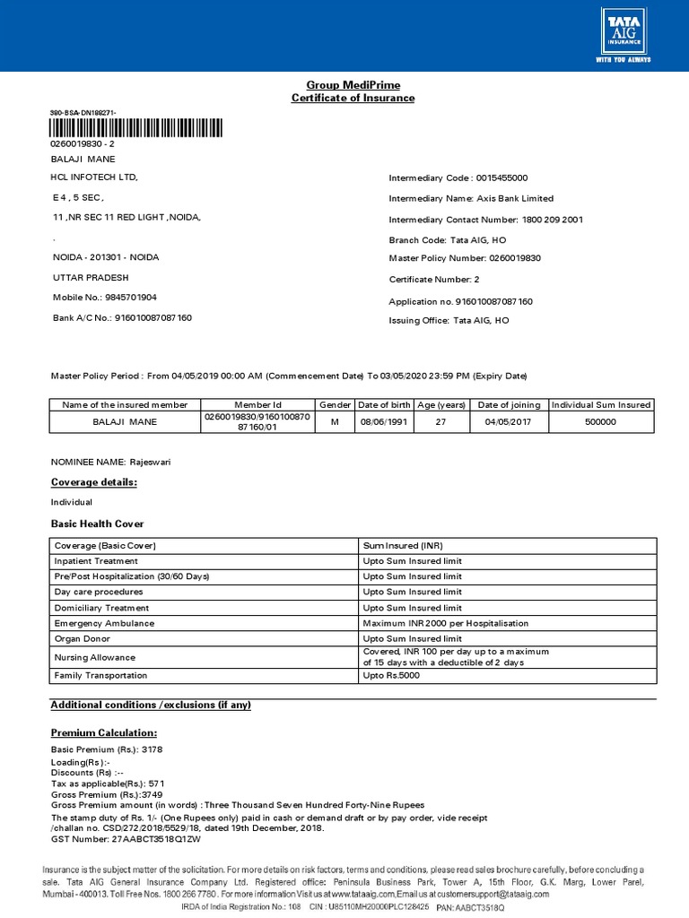 Tata Aig 2019-2020 | PDF | Medical Prescription | Insurance