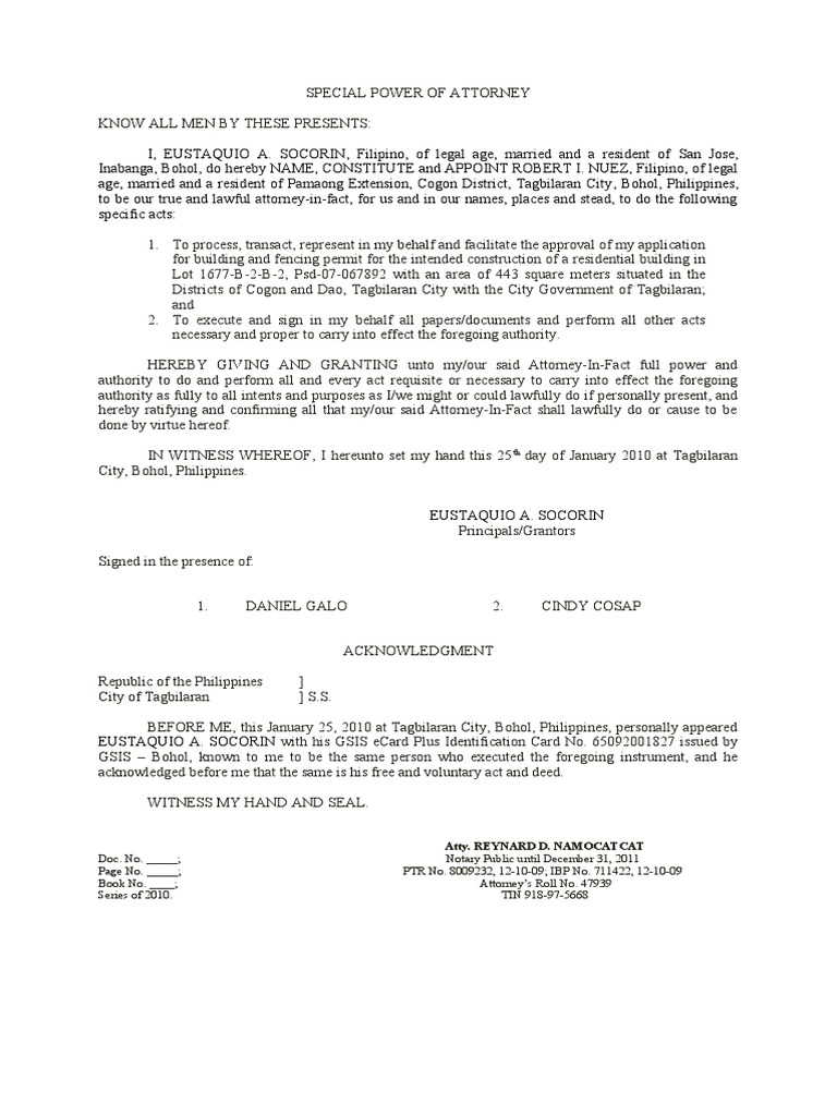 SPA - Apply Building Permit | PDF | Power Of Attorney | Virtue