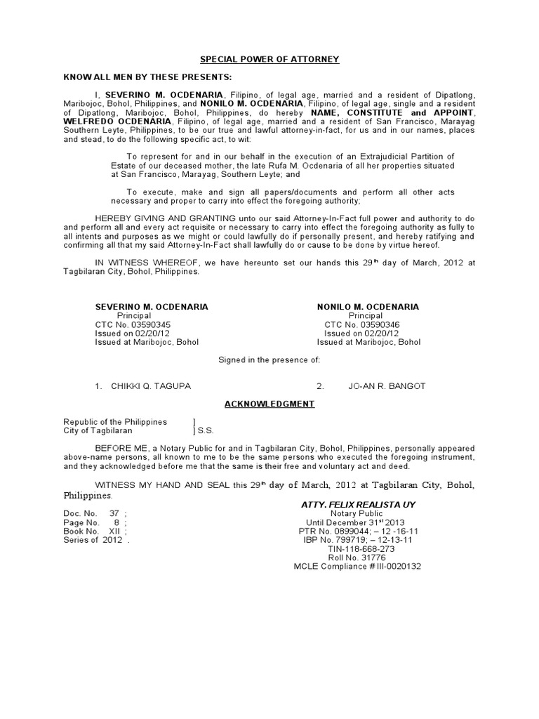 Spa - Authority To Sign Extrajudicial | PDF | Power Of Attorney ...