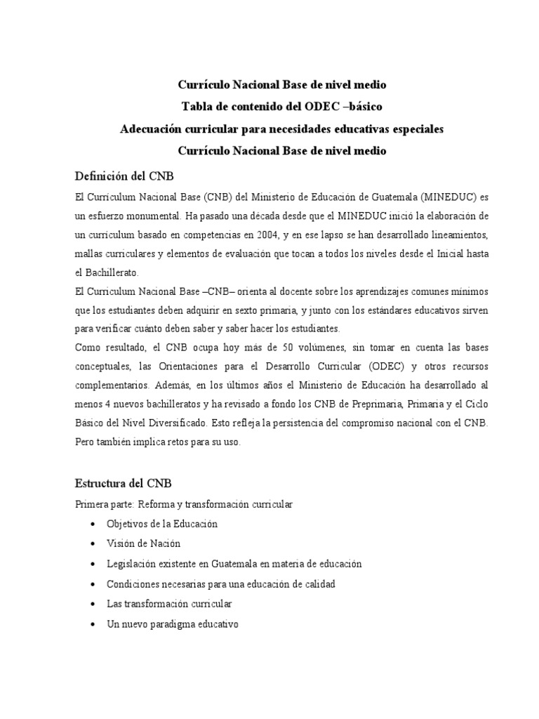 CNB, Odec y Adecuaciones Solo Significados y Pequeños Ejemplos | PDF | Plan de estudios | Evaluación