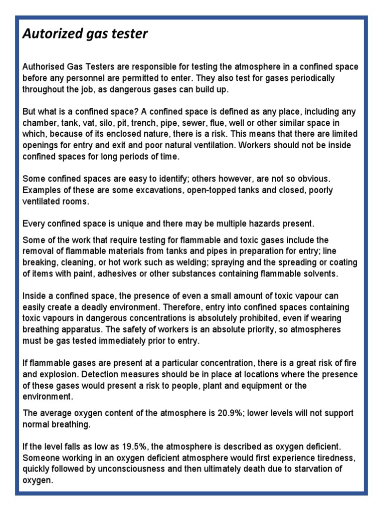 Autorized Gas Tester Pdf Personal Protective Equipment Oxygen