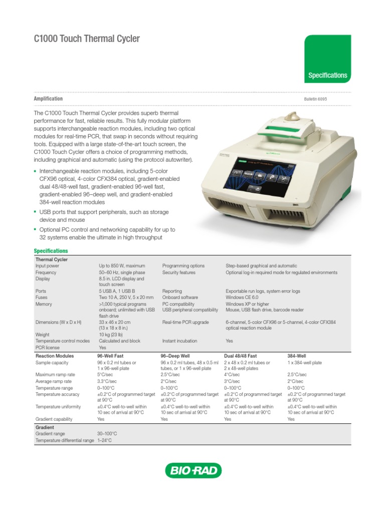 CT1000 Thermocycler Specification | PDF | Polymerase Chain Reaction | Usb