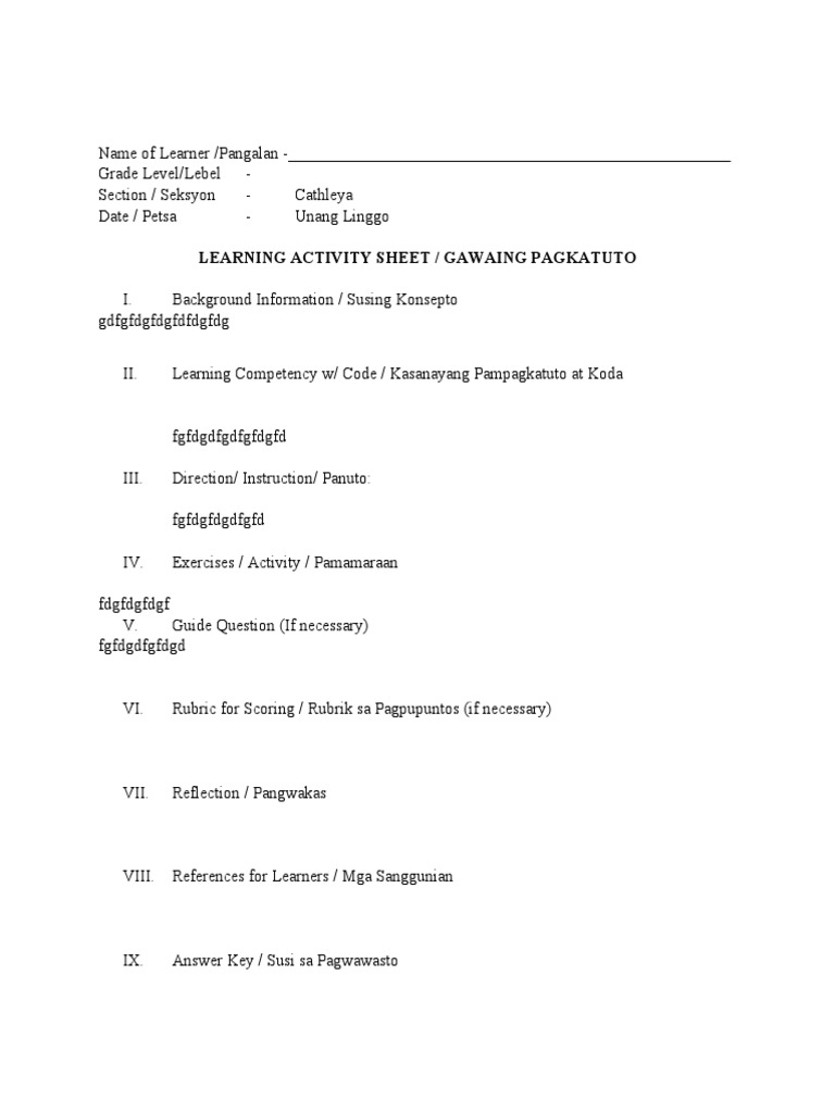 Edit DepEd Learning Activity Sheet | PDF