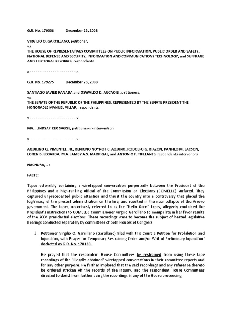 Garcillano v. Senate, GR 170338 - NEW | Download Free PDF | Commission ...