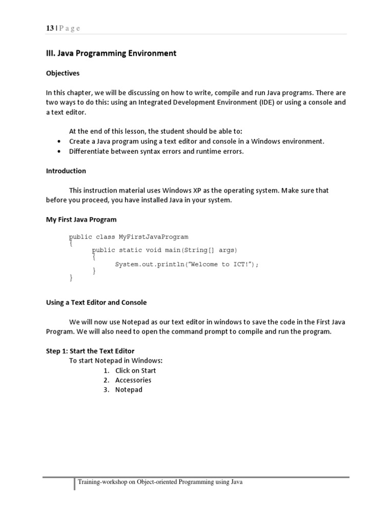 3 Programming Environment | PDF | Java (Programming Language) | Command Line Interface