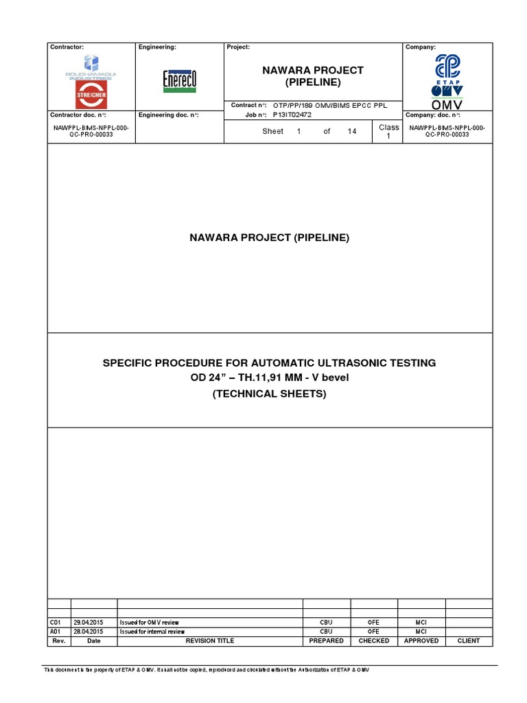 Ultrasonic Testing Procedure for 24” Pipeline | PDF | Ultrasound | Sound