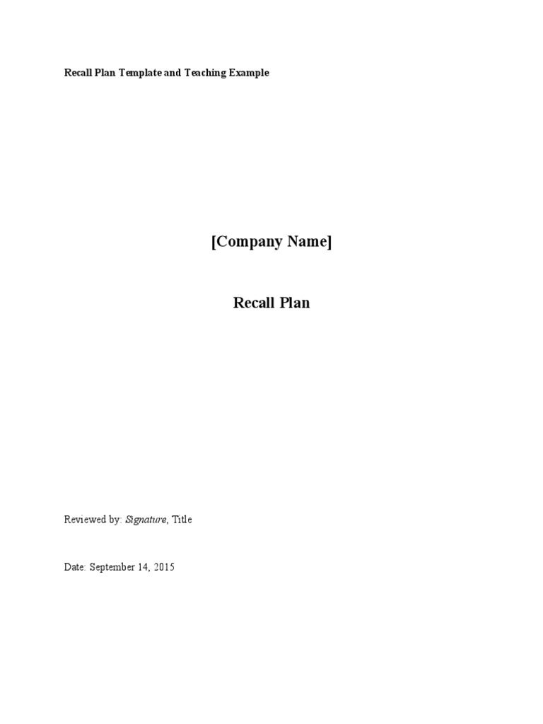 (Company Name) : Recall Plan Template and Teaching Example | PDF | Food ...