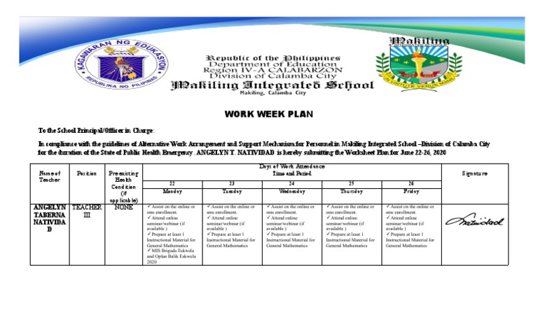 June 2020 Work Week Plan for Teachers | PDF | Business