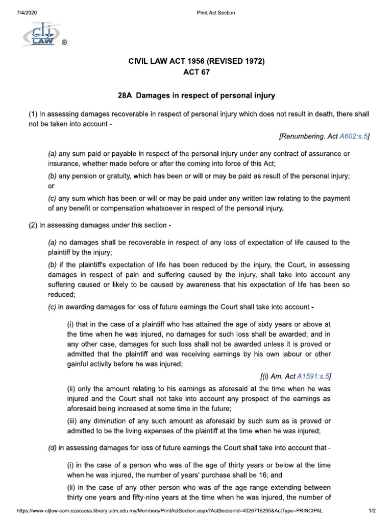 Section 28A Civil Law Act 1956 (Act 67) | PDF