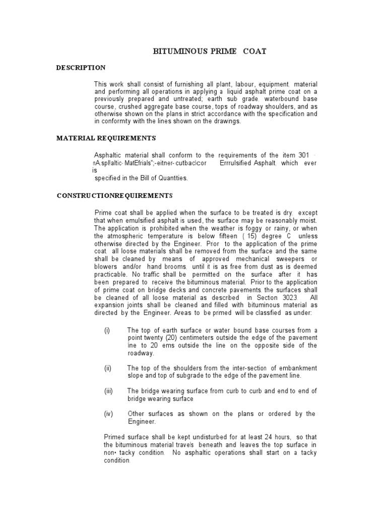 Bituminous Prime Coat: Description | PDF | Road Surface | Asphalt
