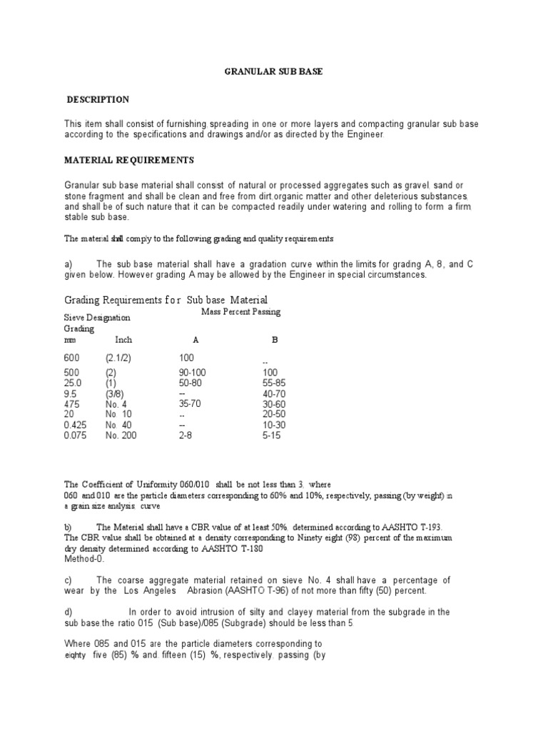 Grading Requirements F o R Sub Base Material | PDF | Density | Materials