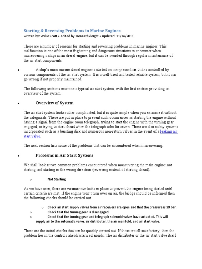 Marine Engine Starting & Reversing Issues | PDF | Valve | Diesel Engine