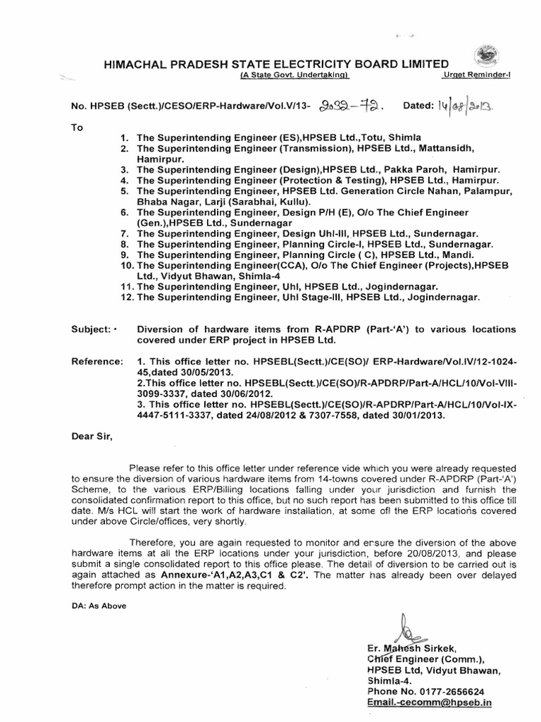 HPSEB Hardware Diversion Notice | PDF | Office Equipment | Classes Of Computers