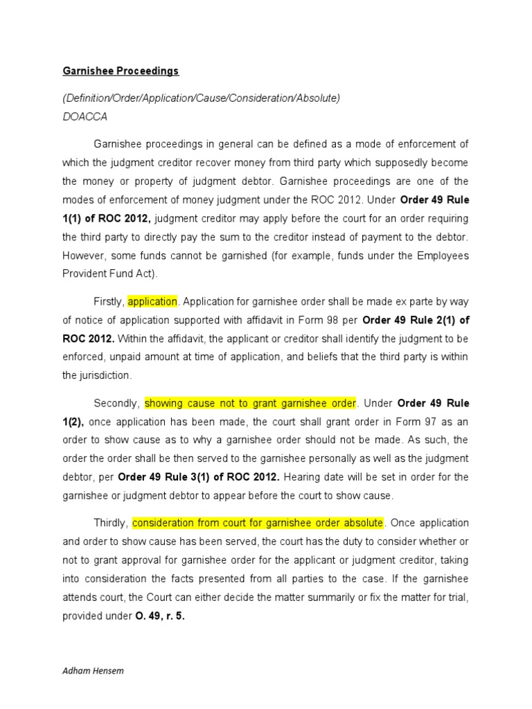 Garnishee Proceedings | PDF | Garnishment | Judgment (Law)