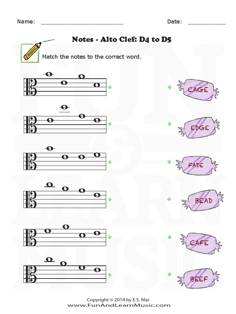 Notes - Alto Clef: D4 To D5: Name: - Date | PDF