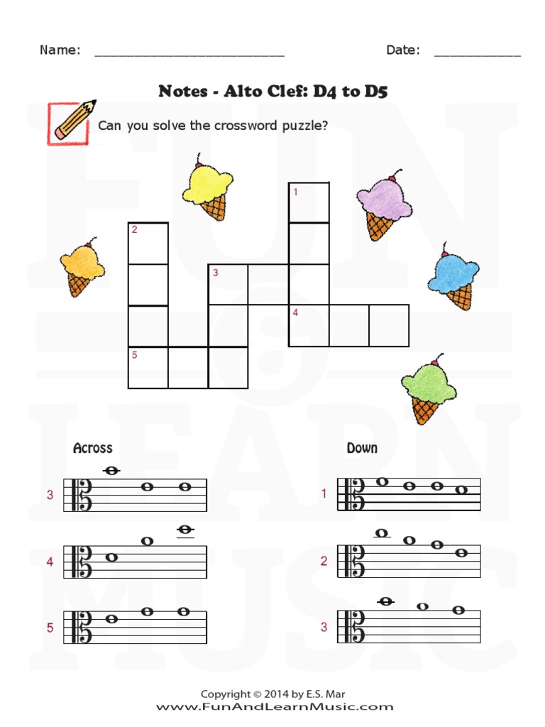 Notes - Alto Clef: D4 To D5: Name: - Date | PDF