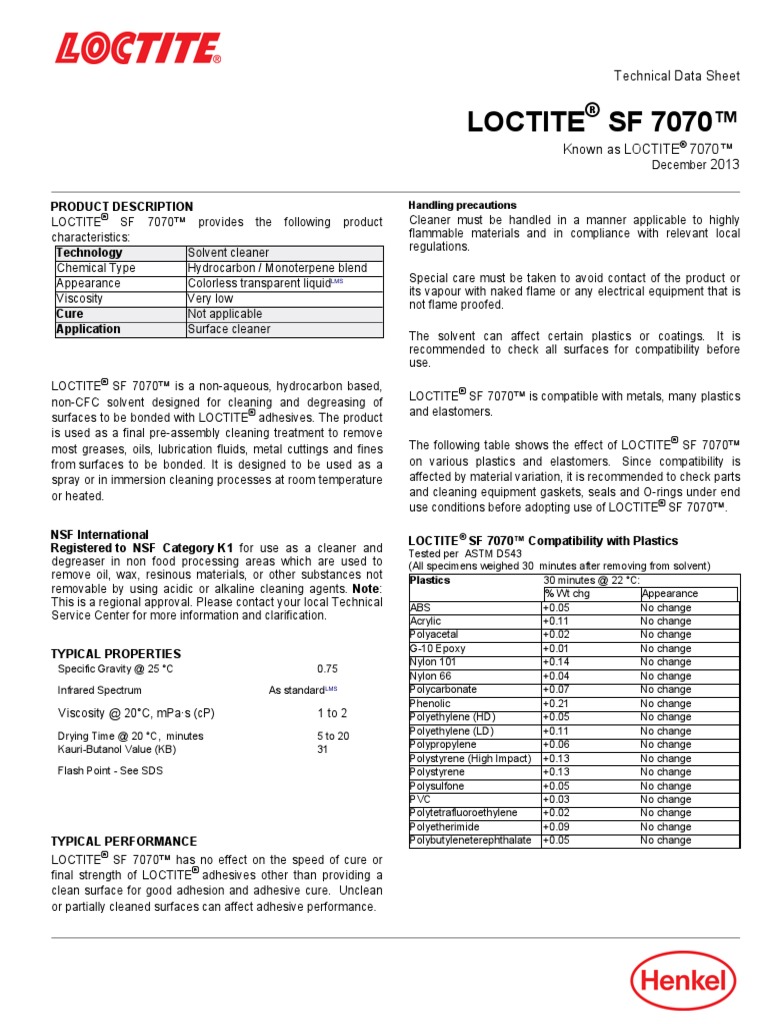 Loctite SF 7070™: Product Description | PDF | Building Materials ...