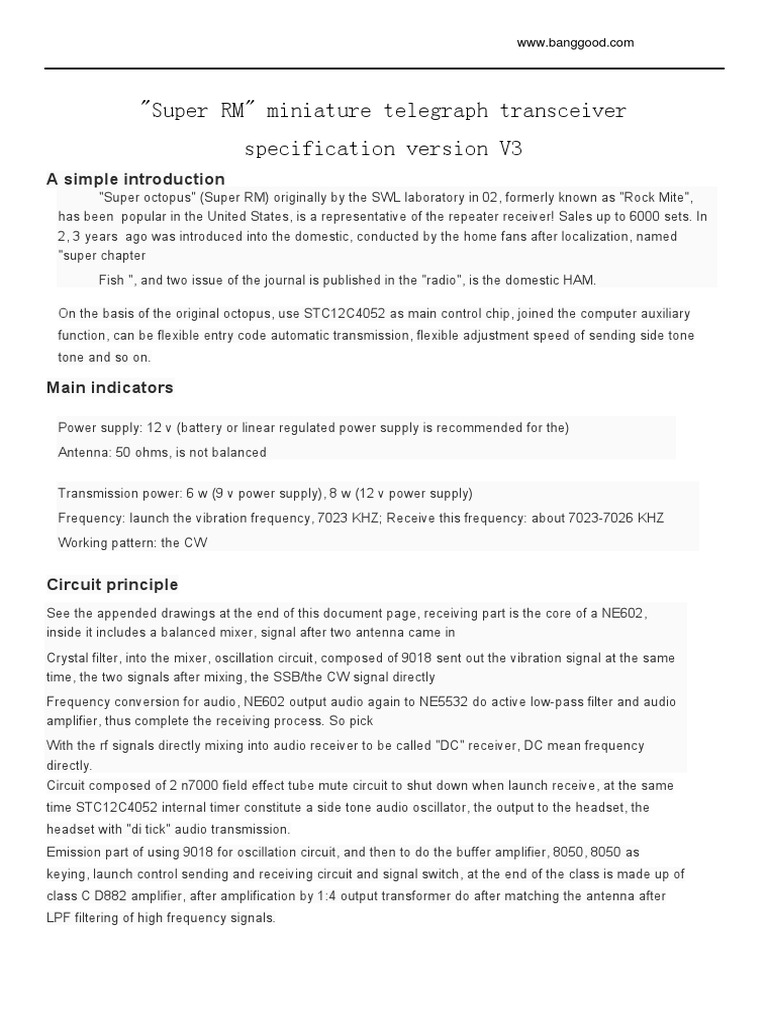 DIY 51 Super Rock Mite RM Kit CW Transceiver Shortwave Telegraph | PDF ...