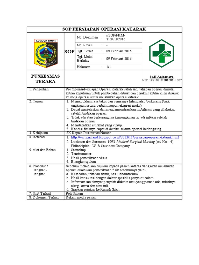 (PDF) Sop Persiapan Operasi Katarak | PDF
