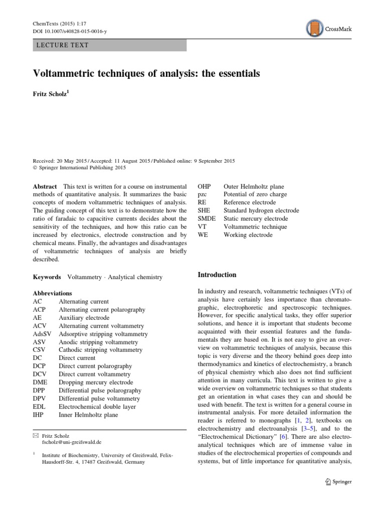 Voltammetric Analysis Essentials | PDF | Electrochemistry ...