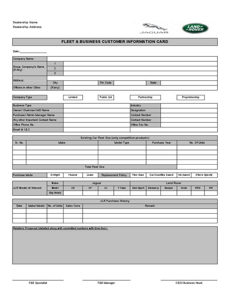 Fleet & Business Customer Info Card | PDF | Luxury Motor Vehicle ...