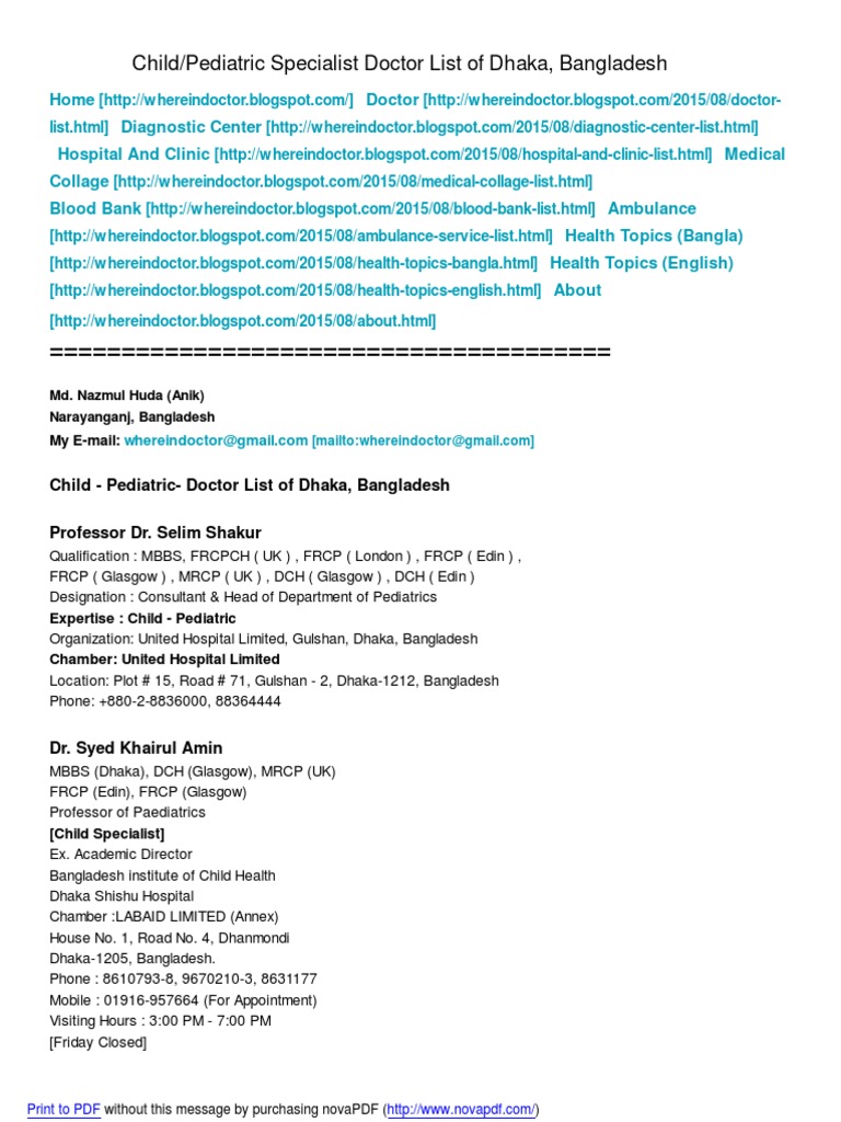Child - Pediatric Specialist Doctor List of Dhaka, Bangladesh - Doctor ...