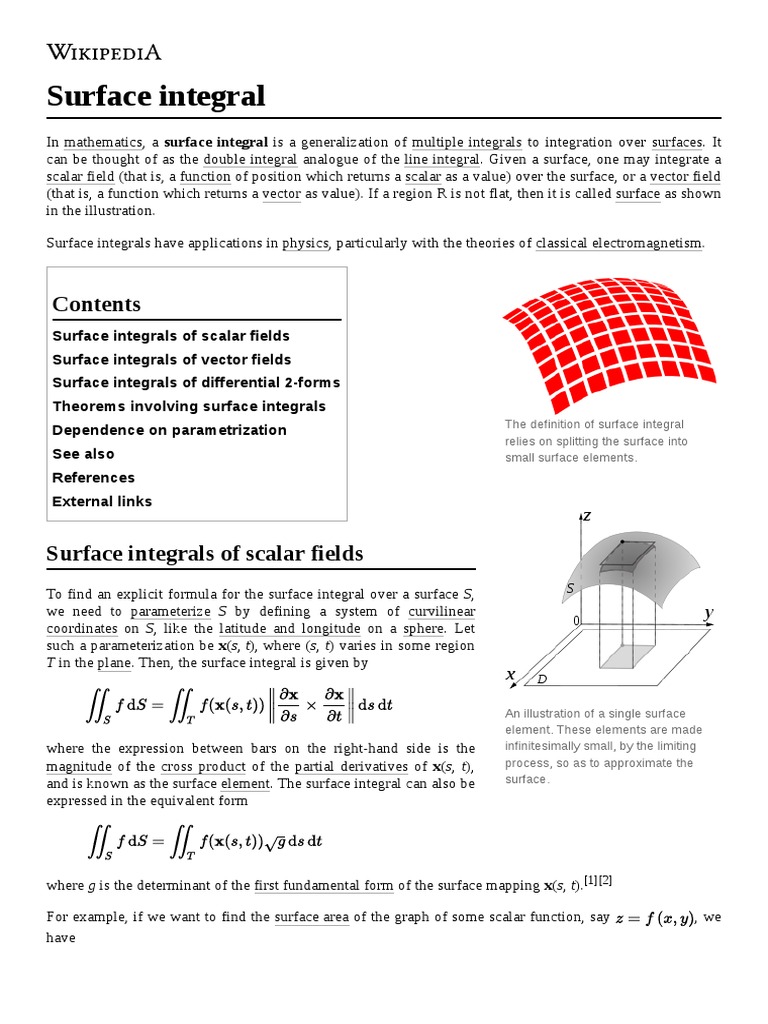 Surface Integral: T in The Plane. Then, The Surface Integral Is Given by | PDF | Multivariable ...