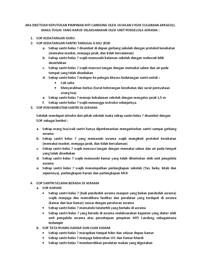 Sop Asrama Covid | PDF | Kesehatan Holistik