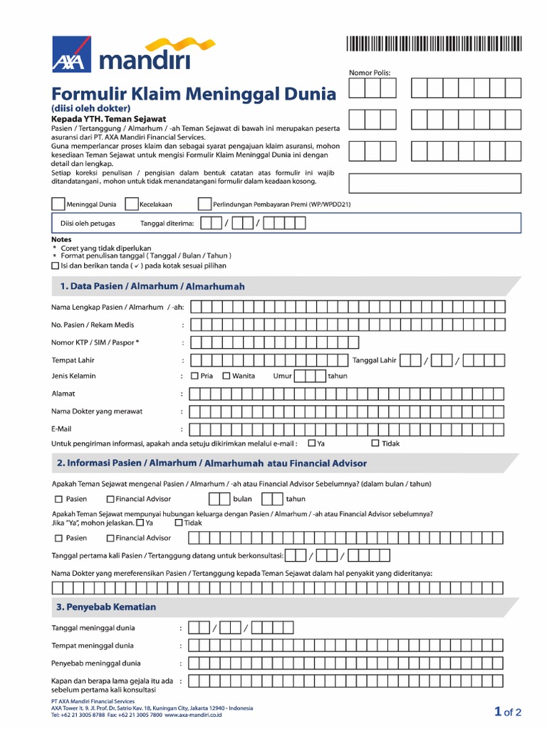 Formulir-Klaim-Meninggal-Dokter Axa Mandiri | PDF