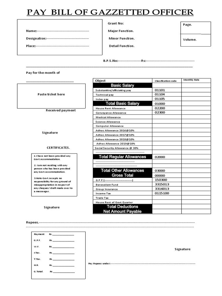Pay Bill of Gazzetted Officer: Basic Salary | PDF | Social Security ...