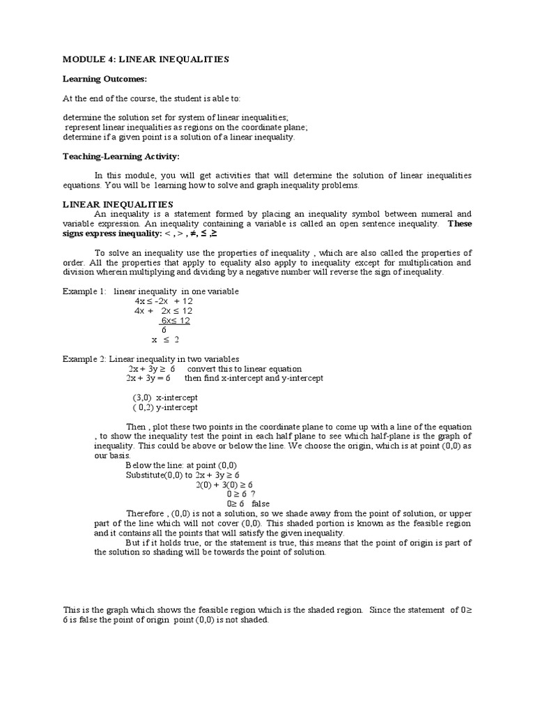 Module 4: Linear Inequalities Learning Outcomes | Download Free PDF ...